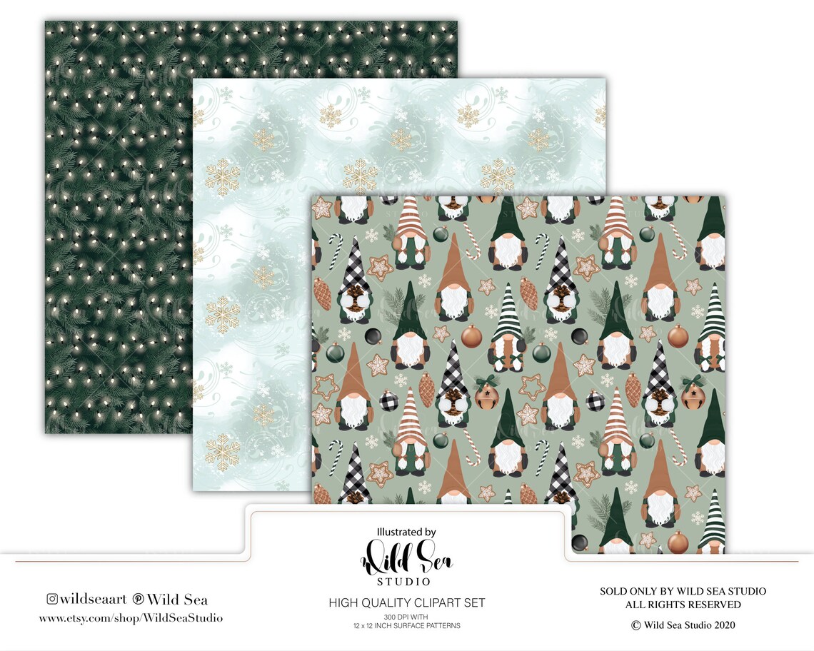 Winter Wonderland Holiday Digital Paper Set Gnomes Floral - Etsy