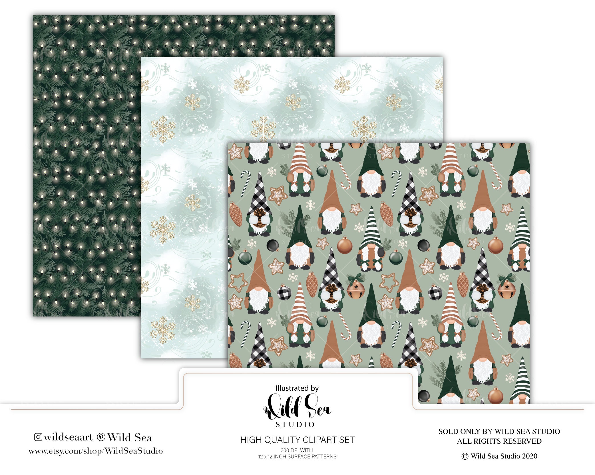 Winter Wonderland Holiday Digital Paper Set Gnomes Floral | Etsy