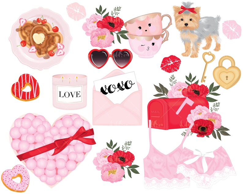 Hearts Valentines Day Clipart Set Pink and Red Fashion Doll - Etsy