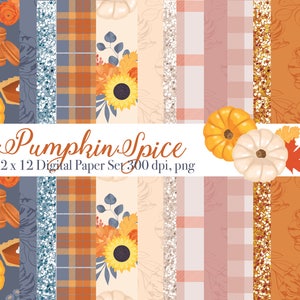 Pumpkin Spice Digital Paper Set Fall Leaves Pumpkin Pie | Etsy