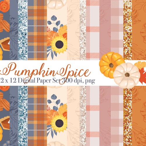 Autumn Digital Paper Set Fall Floral Pumkin - Etsy