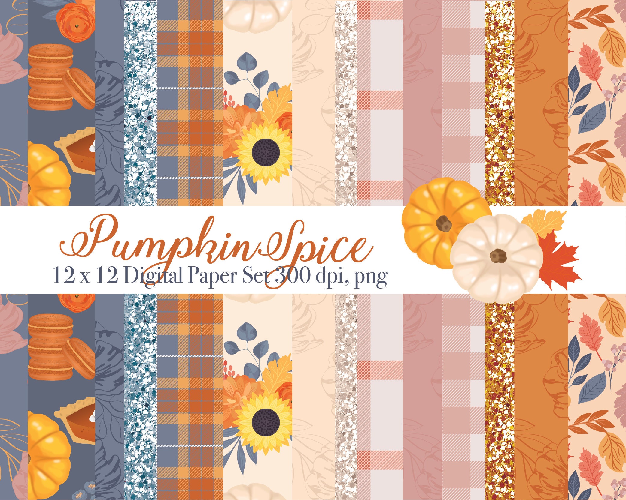 Pumpkin Spice Digital paper set fall leaves pumpkin pie | Etsy