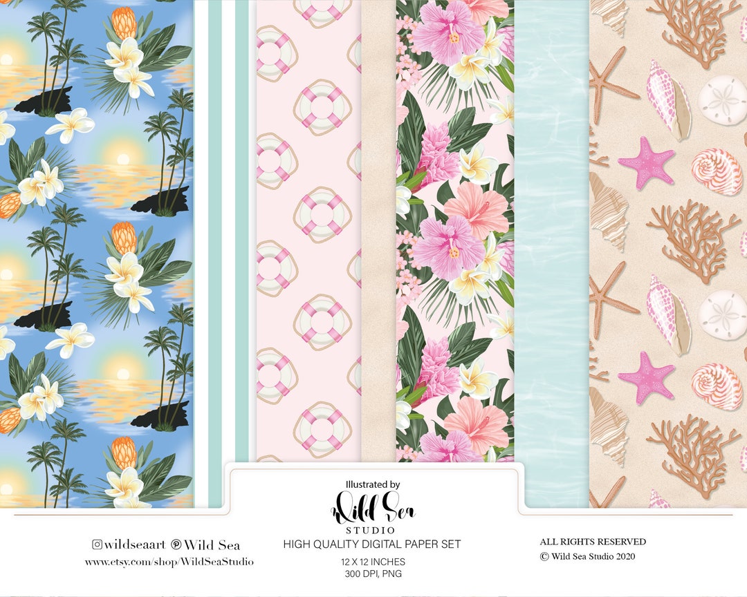 Tropical Vacation Digital Paper Set, Digital Download, Printable Art ...