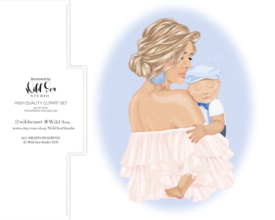 Boy Mom Clipart Set, Printable Art, Mother's Day, Mom and Baby Art ...
