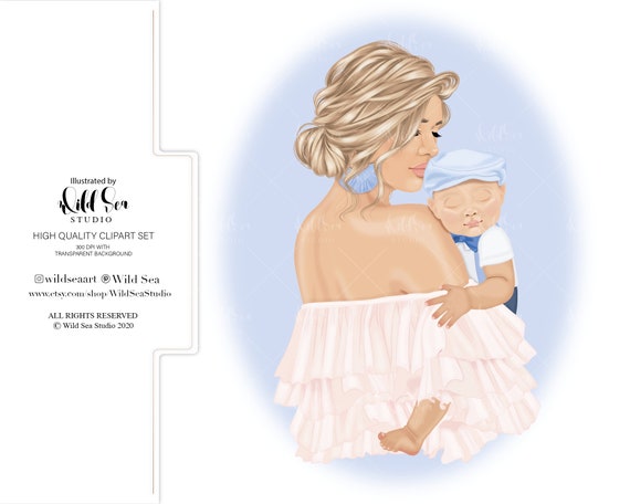 Boy Mom Clipart Set Printable Art Mother's Day Mom and - Etsy Canada