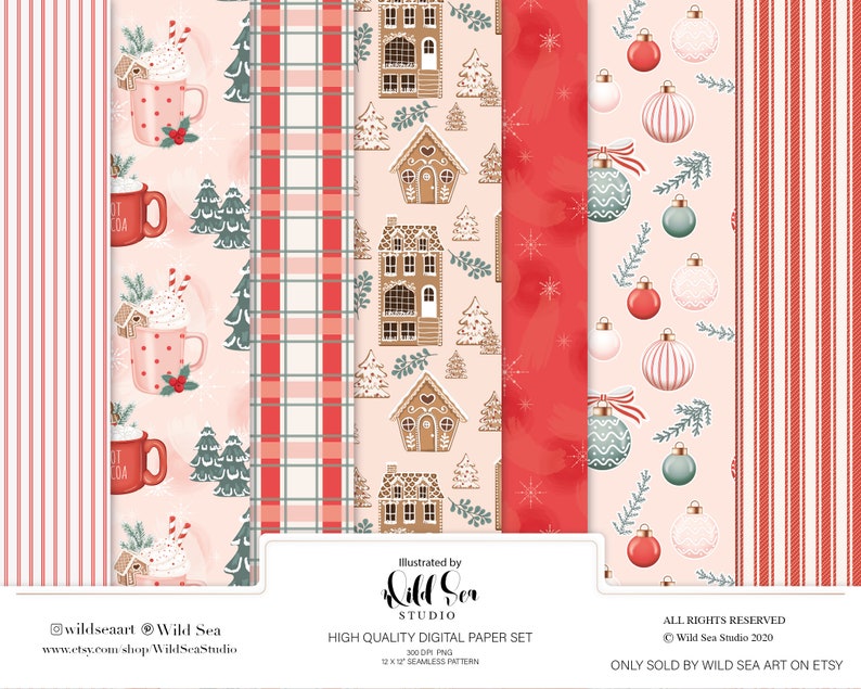 Christmas Digital Paper Set Gingerbread Houses Ornaments - Etsy