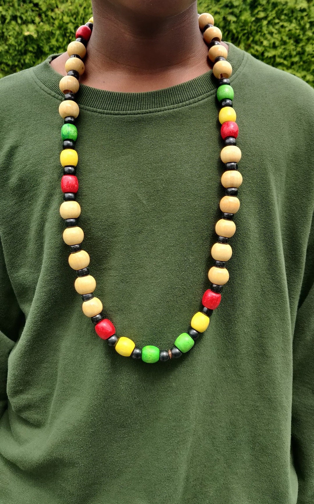 Long Bead Chain - Wood Bead Necklace / Medium Wooden Bead Necklace ...