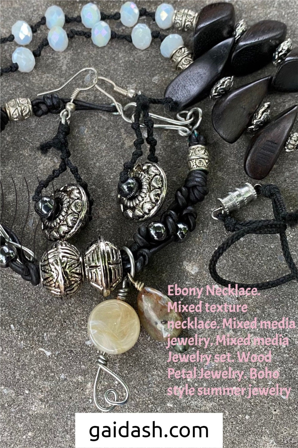 Ebony Necklace. Mixed texture necklace. Mixed media jewelry Ebony Necklace. Mixed texture necklace. Mixed media jewelry