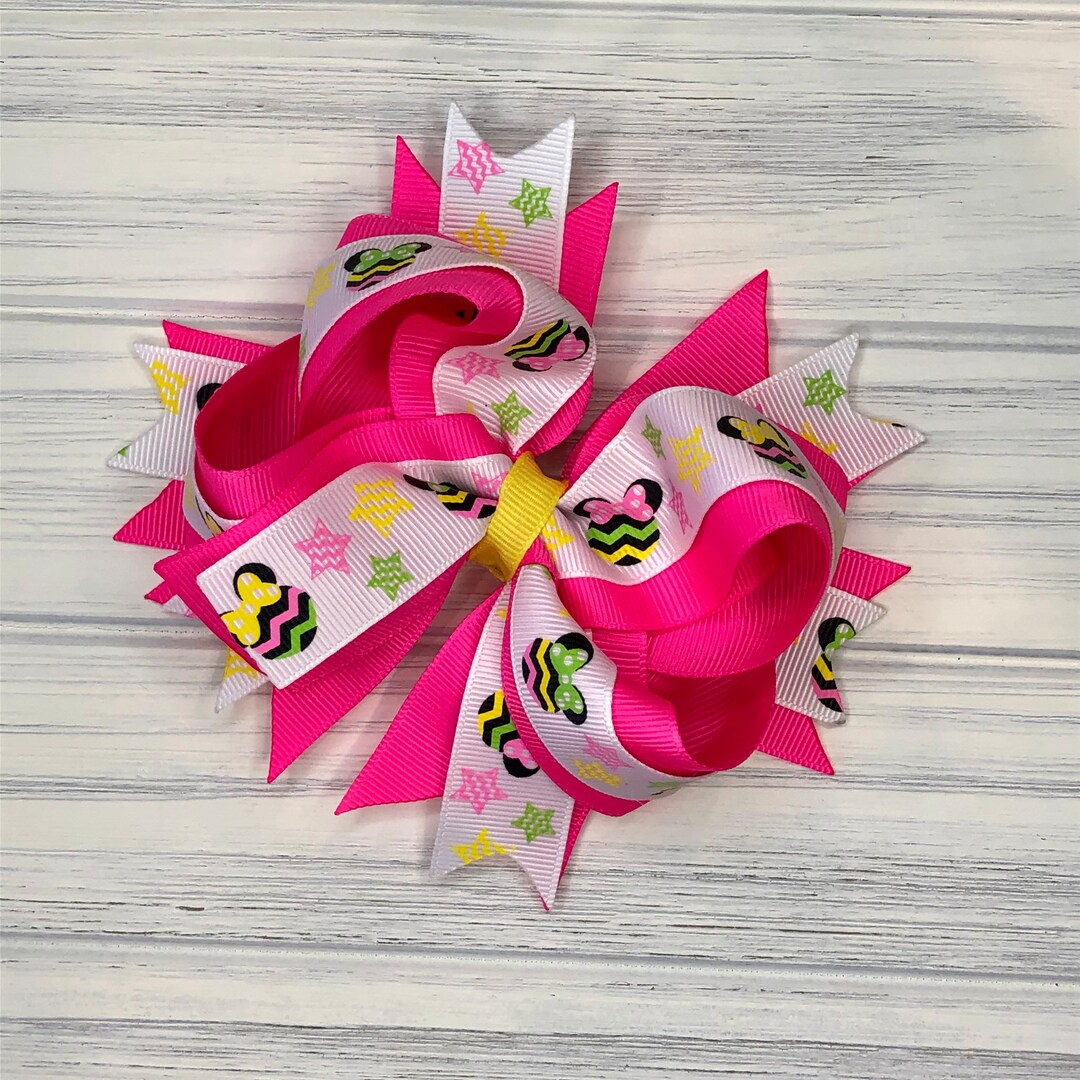 Neon Minnie Mouse Hair Bow, Boutique Hair Bow, Minnie Mouse, Pink Hair ...
