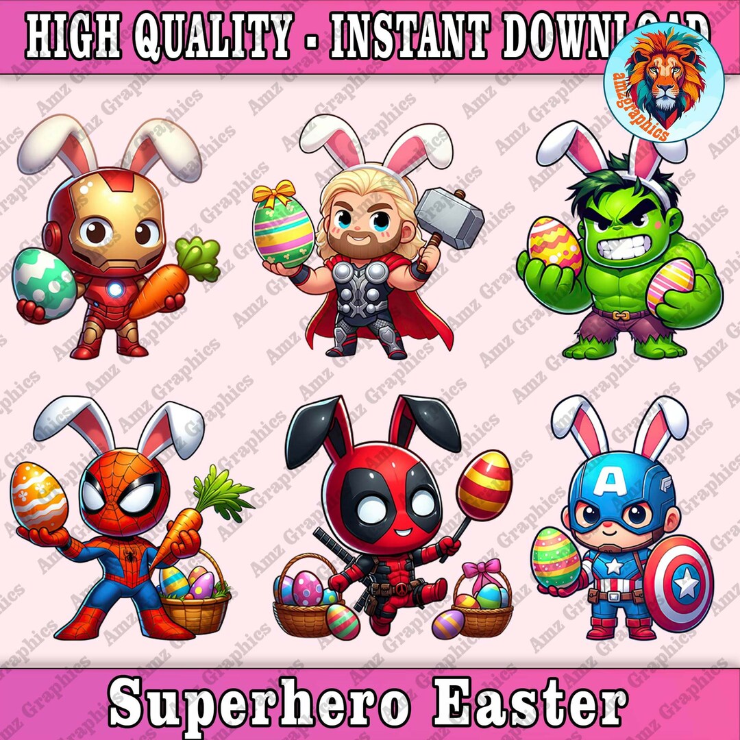 6 Easter Superhero Cartoon Png Bundle, Superhero Bunny Png, Cartoon ...