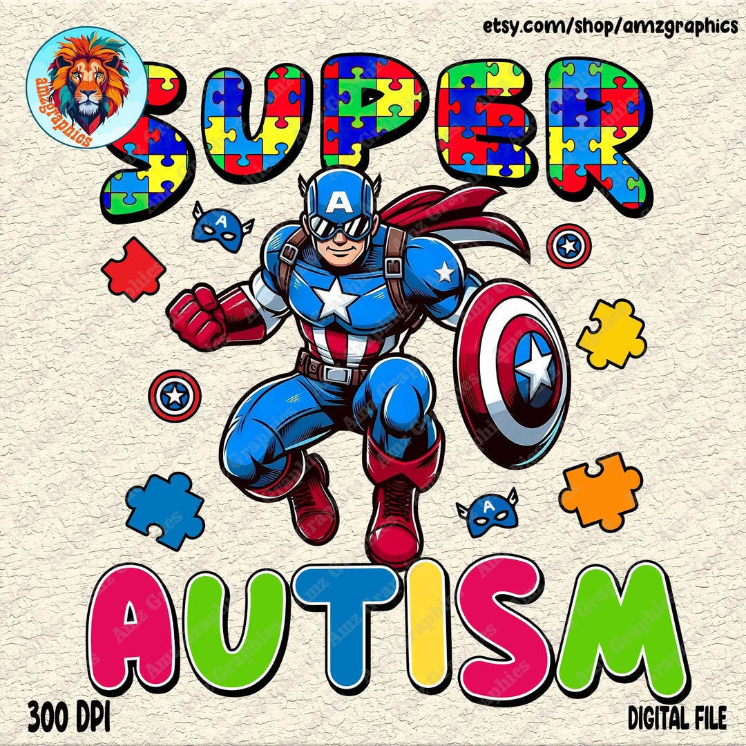 Cartoon Superhero Power Autism Gift Png, Autism Awareness Png, Autism ...