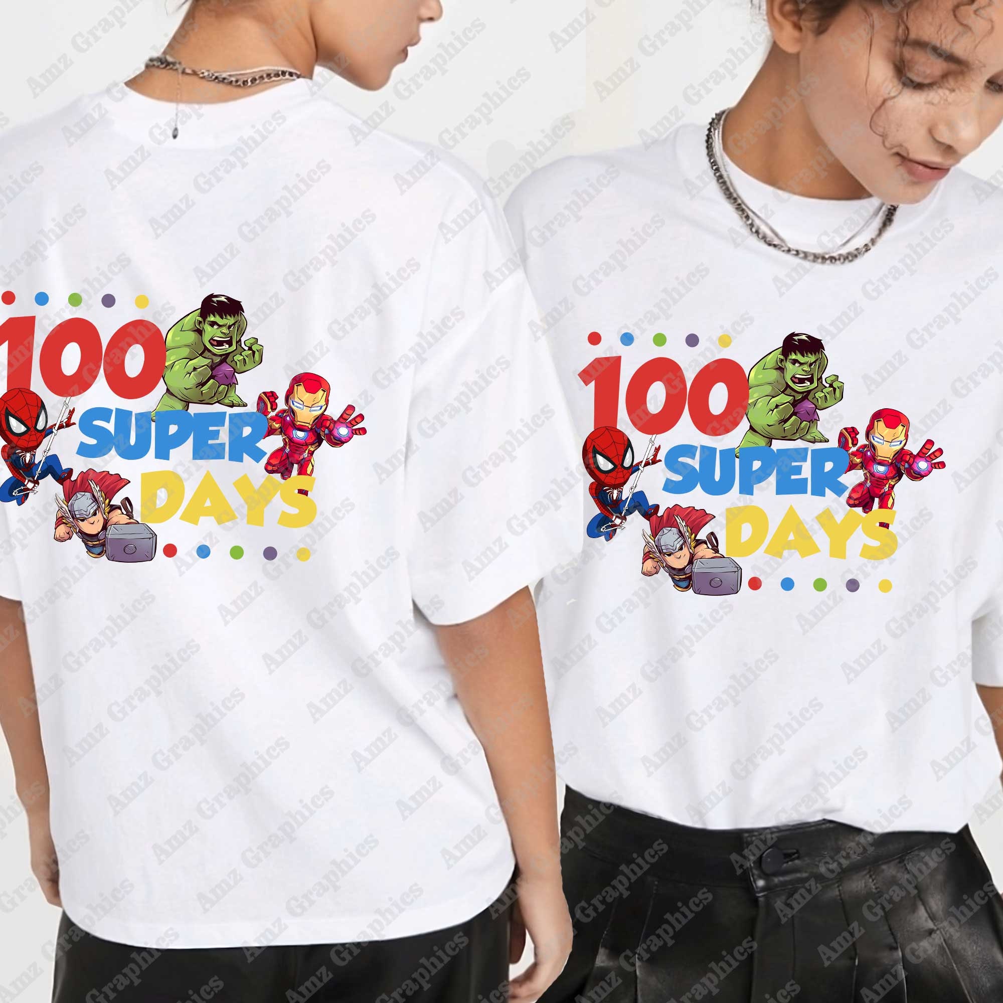 Superhero 100 Days of School PNG, School 100th Day Cartoon Shirt Png ...