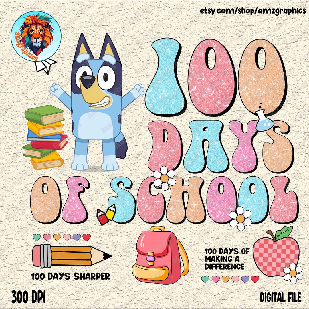 Happy Cartoon 100 Days of School Glitter PNG, 100 Days of School ...