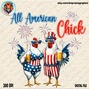 Patriotic USA Chicken Png, Retro 4th of July Png, Independence Day ...