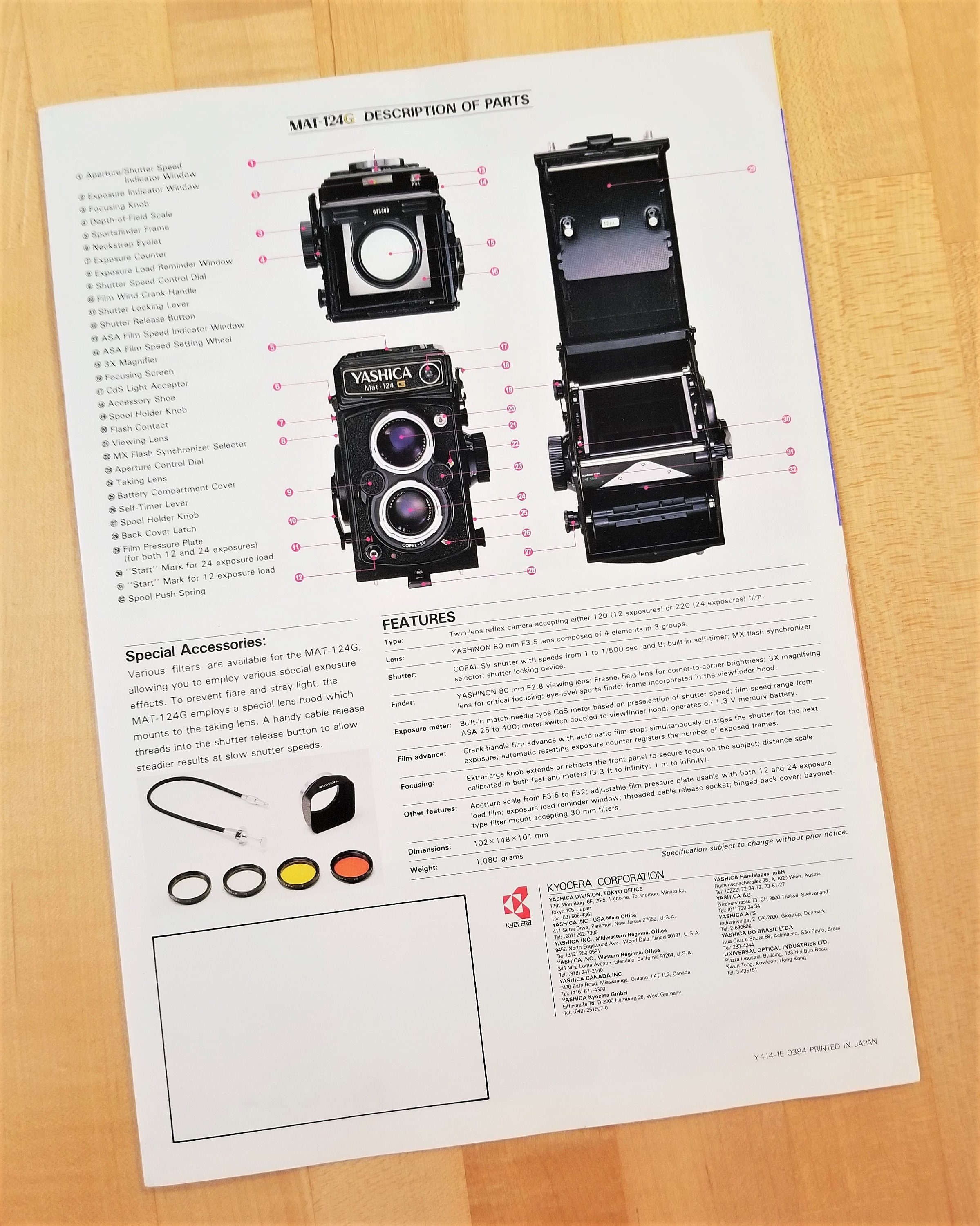 Rare Yashica Mat-124G 6x6 TLR Camera Sales Brochure - English, Large ...