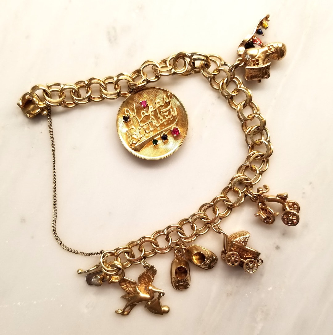 Vintage 14k Gold Charm Bracelet With 7 Charms 35 Grams 14k Gold 1 Owner ...
