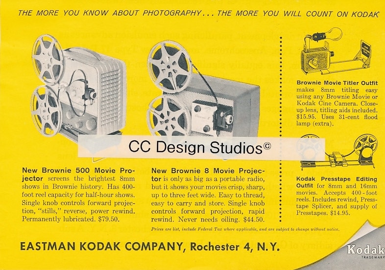 Vintage Kodak Magazine Ad 1960 - Collectible Photography Ad - Brownie Movie Projectors - Made in ...