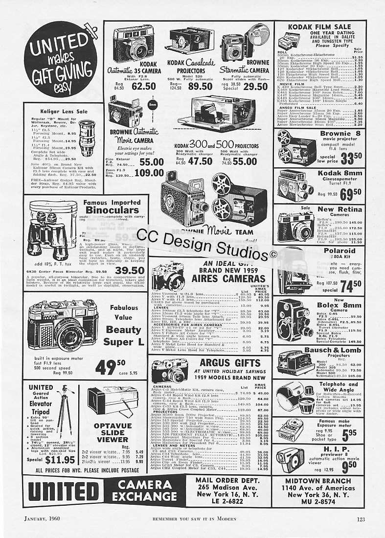 Vintage United Camera Exchange Magazine Ad 1960 - Kodak, Argus ...