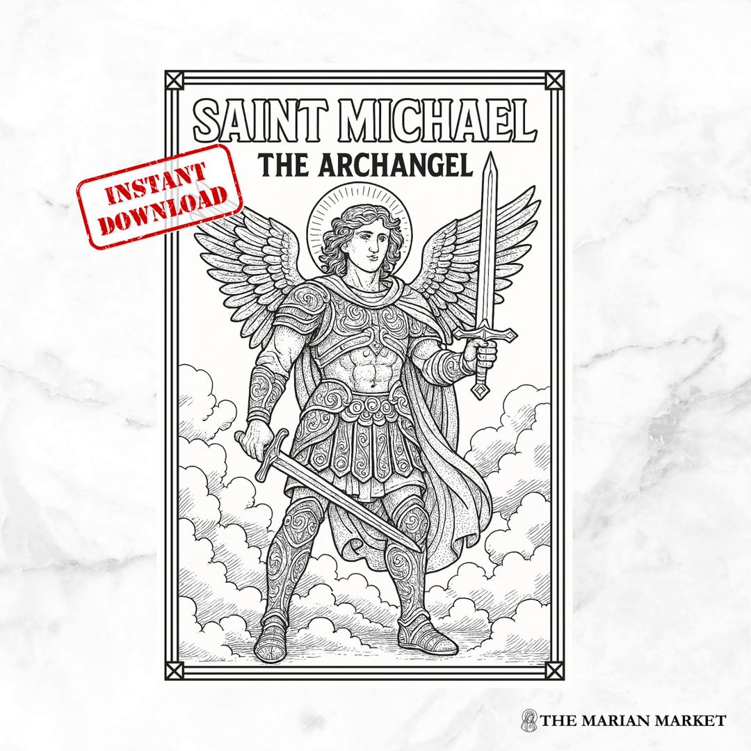 St. Michael the Archangel Coloring Page: Catholic Saint Art (digital ...