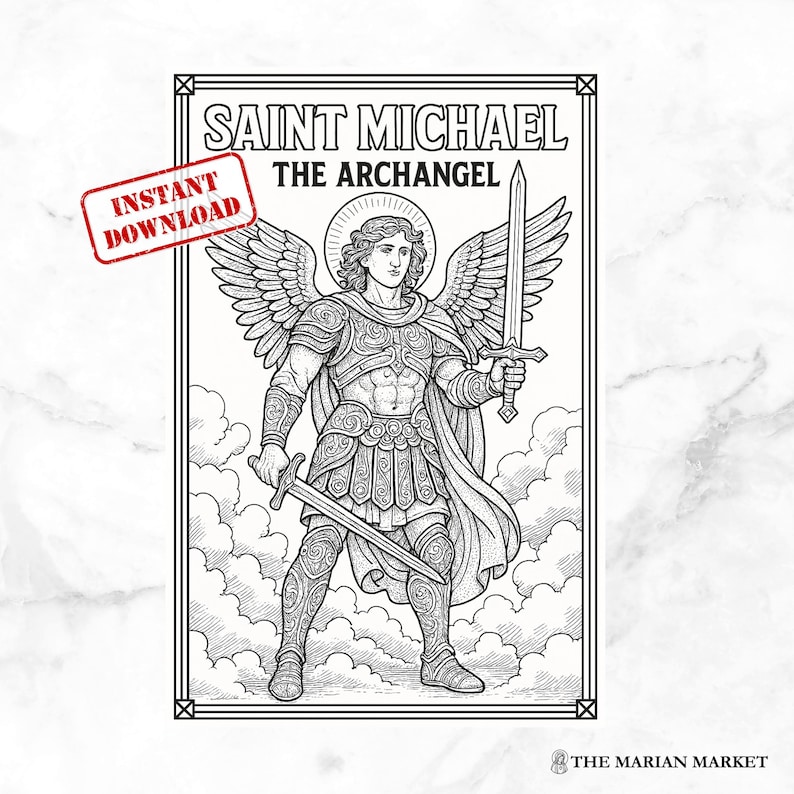 St. Michael the Archangel Coloring Page: Catholic Saint Art (digital ...