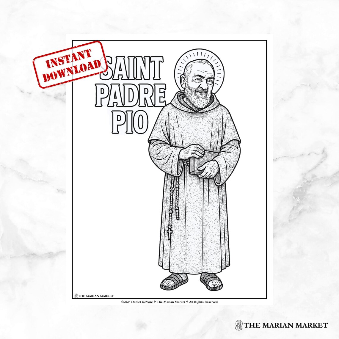 Padre Pio Coloring Page: Catholic Saint Art (digital PDF) - Etsy