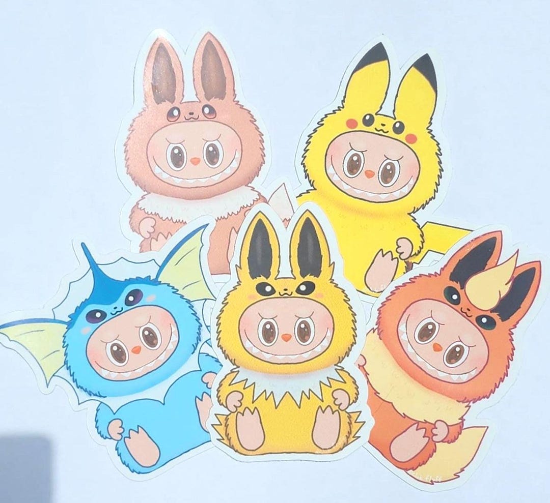 Labubu Eveelution Eevee, Vaporeon, Jolteon, Flareon, Pikachu Pokemon ...