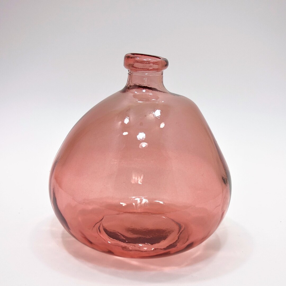 Pink RECYCLED GLASS Vase 23cm Rounded Blown Glass Vase - Etsy