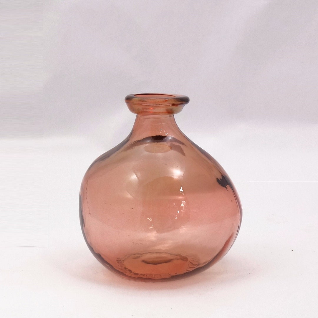 Small Pink Recycled Glass Vase 18cm Rounded Blown Glass Vase Eco ...
