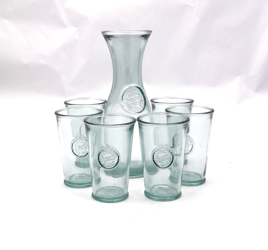 RECYCLED GLASS Drinks Set | Carafe With 6 Glasses | "authentic” 100% ...