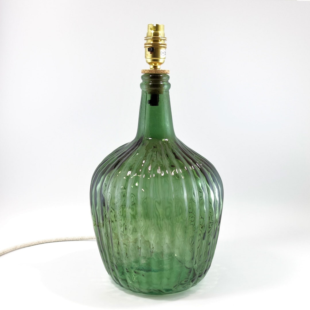 Green Recycled Glass Lamp Base: Rustic Demijohn Table Lamp - Etsy UK