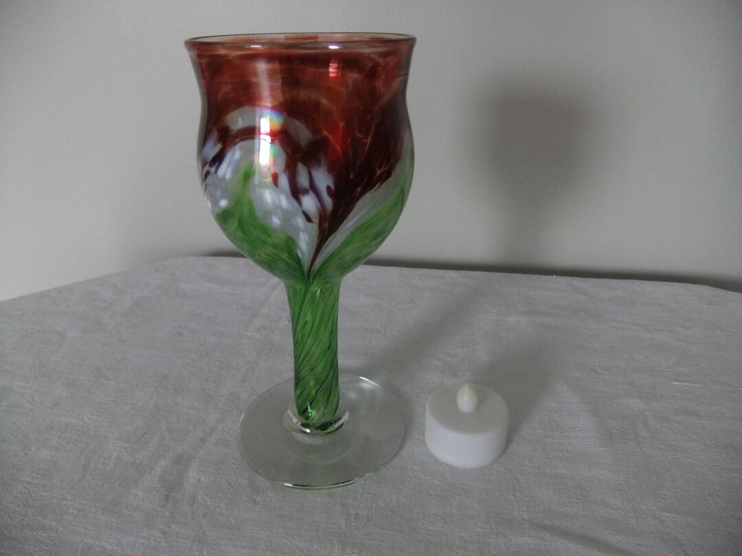 Ron Hinkle Wine Glass, Red and Green Art Glass - Etsy