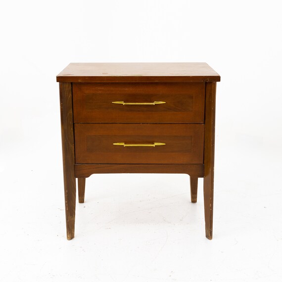 Harmony House Mid Century Walnut and Brass 2 Drawer Nightstand Mcm Etsy