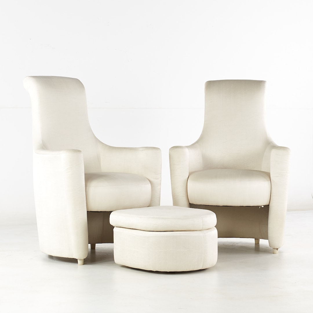 Weiman Mid Century High Back Occasional Lounge Chairs With Ottoman ...