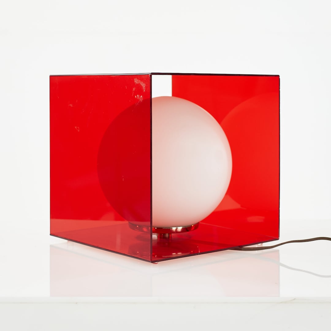Laurel Mid Century Red Acrylic Cube Lamp - Mcm - Etsy