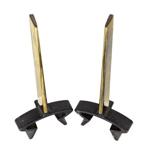 Donald Deskey for Bennett Mid Century Iron and Brass Andirons Fireplace ...
