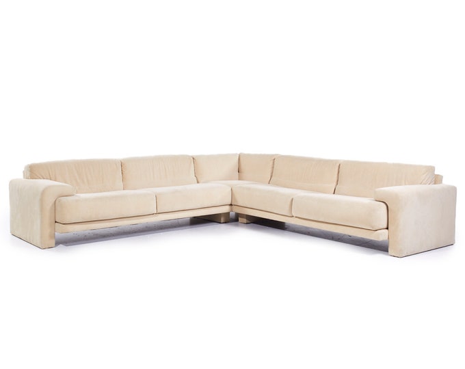 Mid-century MCM Teddy Fabric Gold Velvet Retro Low Profile Sofa Couch ...