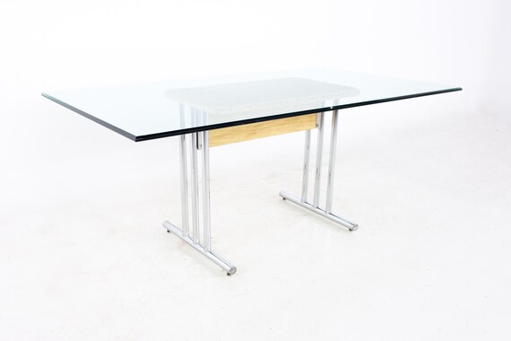 Mid Century Glass and Chrome Dining Table Mcm Etsy