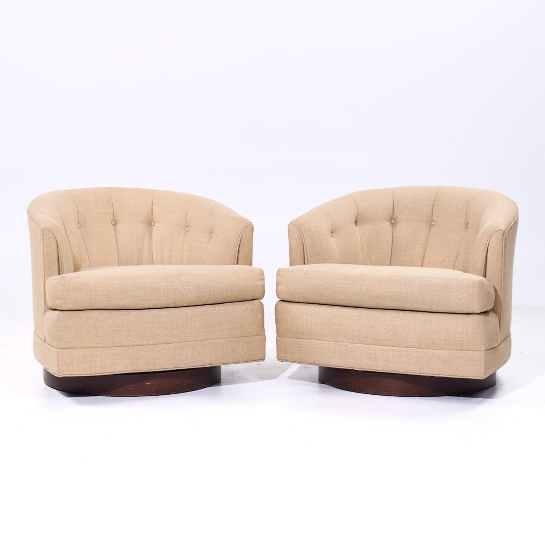 Selig Mid Century Walnut Base Swivel Lounge Chairs - Pair - Mcm - Etsy