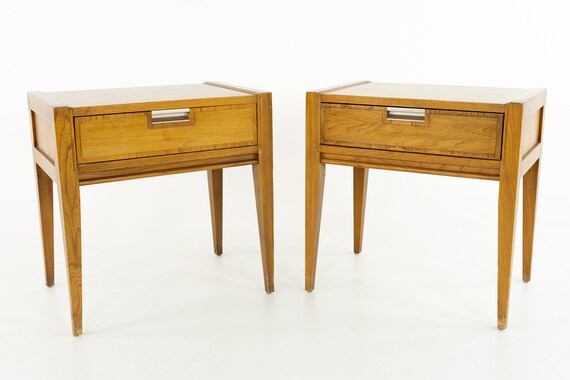 Basic Witz Mid Century Walnut Nightstands Pair Mcm - Etsy