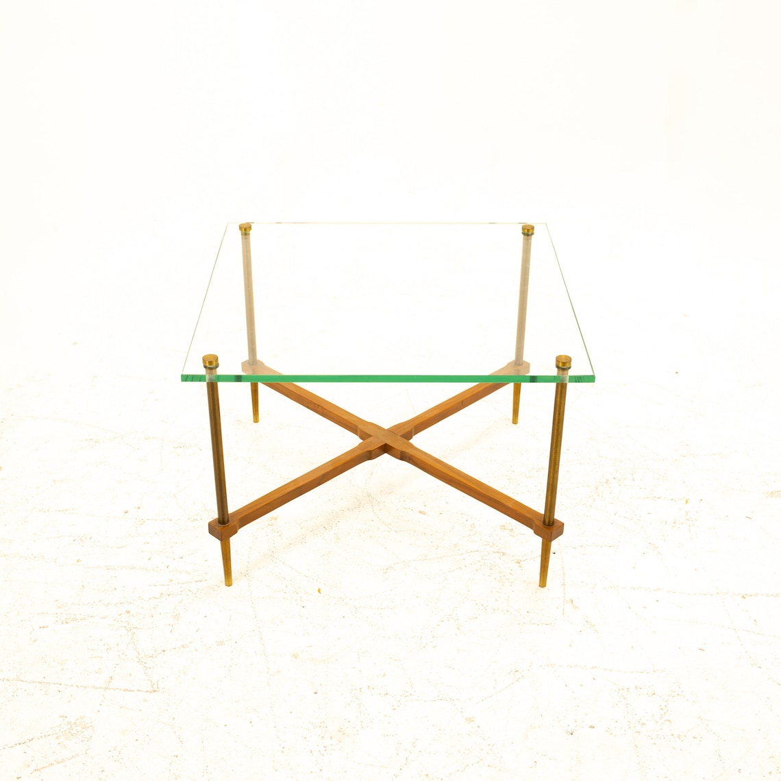 Mid Century Walnut and Brass X Base Table With Glass Top Mcm - Etsy