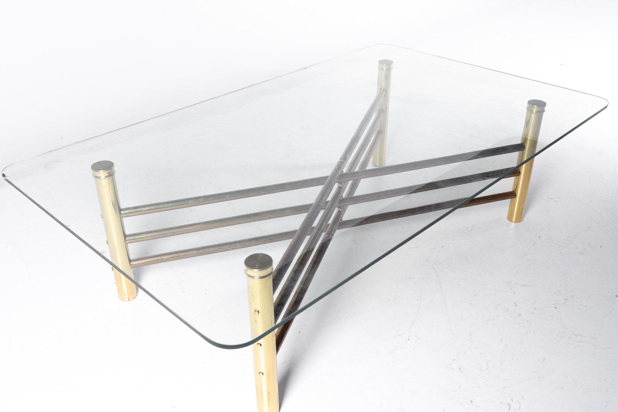 Mid Century Brass and Glass X Base Coffee Table Mcm - Etsy