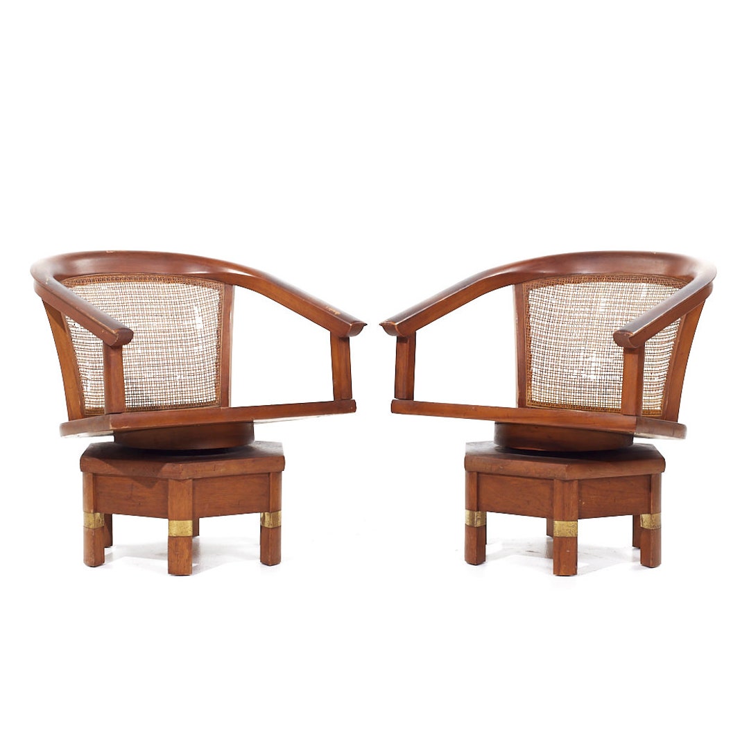 Jim Peed for Hickory Model 5105 Mid Century Mahogany Swivel Chairs ...