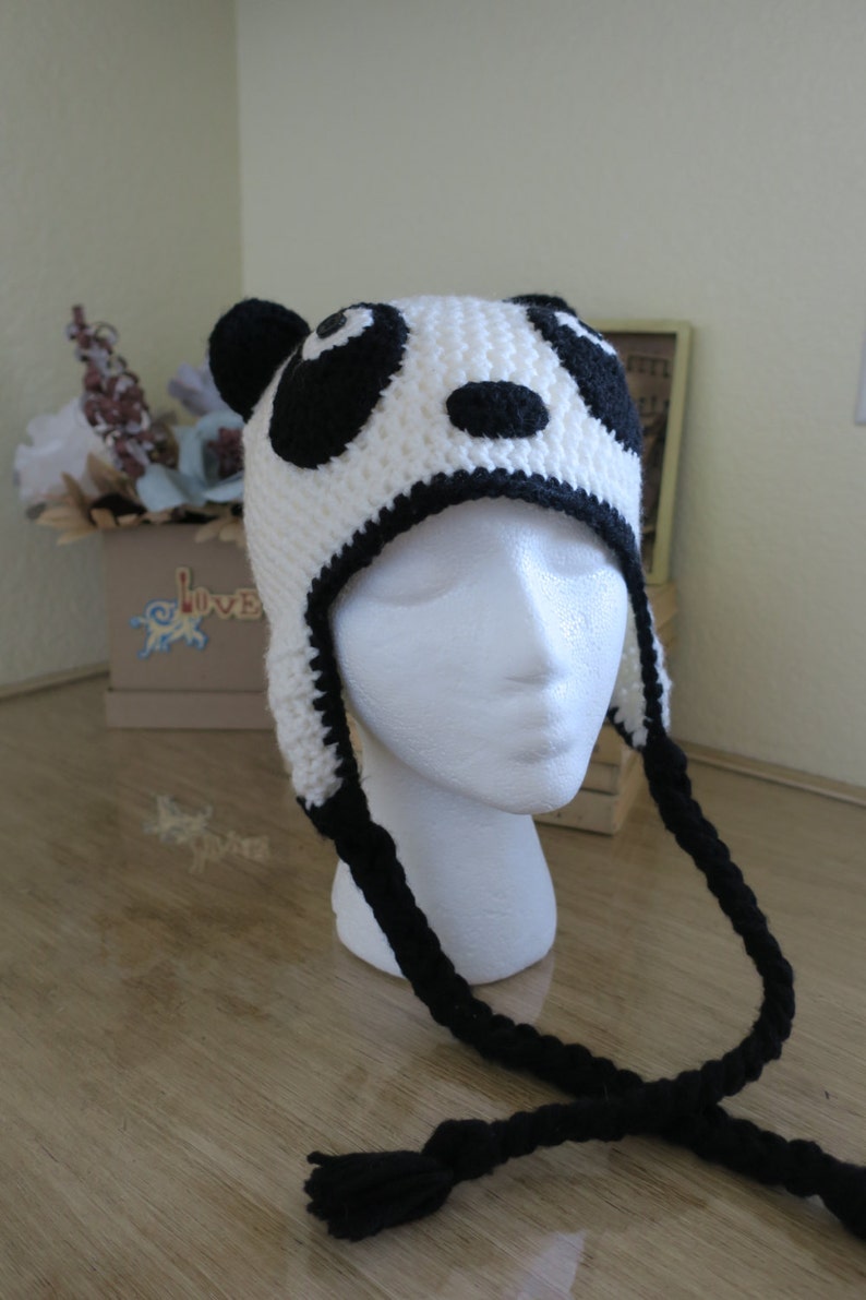 Crochet Panda Bear Hat Animal White Black Beanie Cap - Etsy