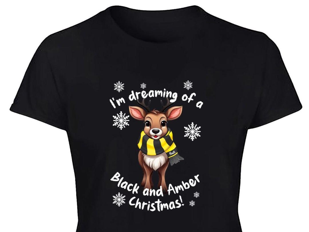 Hull Black & Amber Christmas Reindeer Tshirt Womens Fanmade Merchandise ...