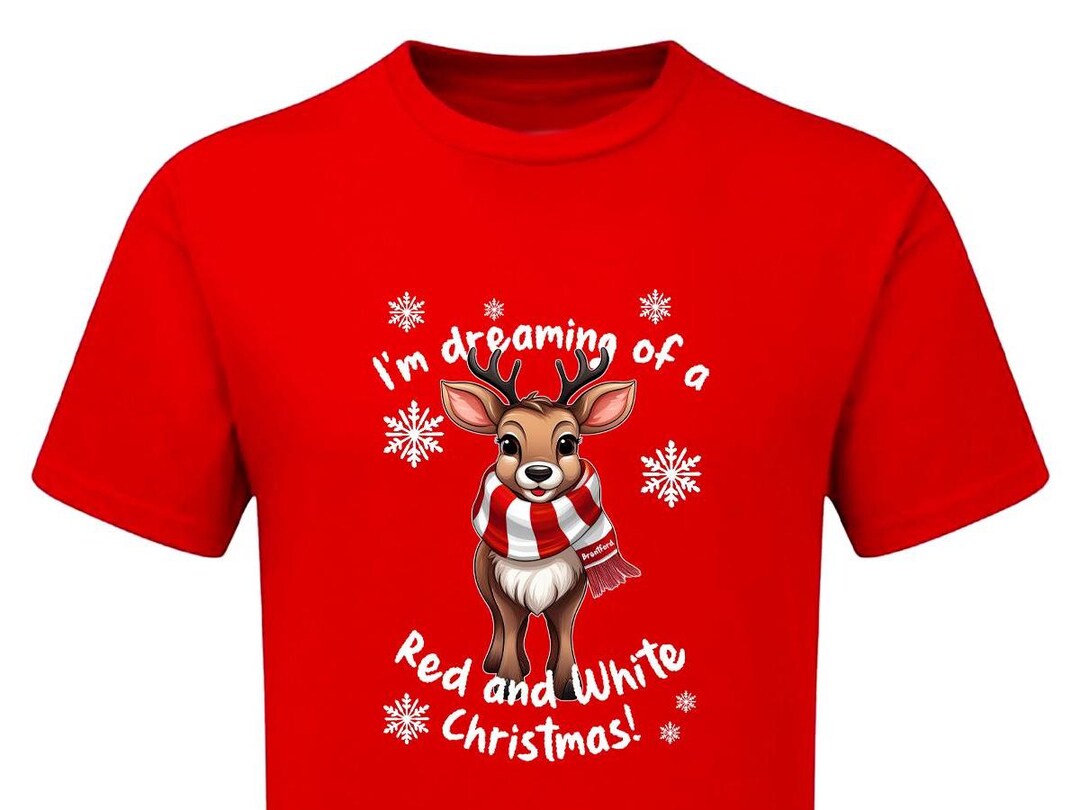Childrens Brentford Red and White Christmas Reindeer Tshirt Fanmade ...