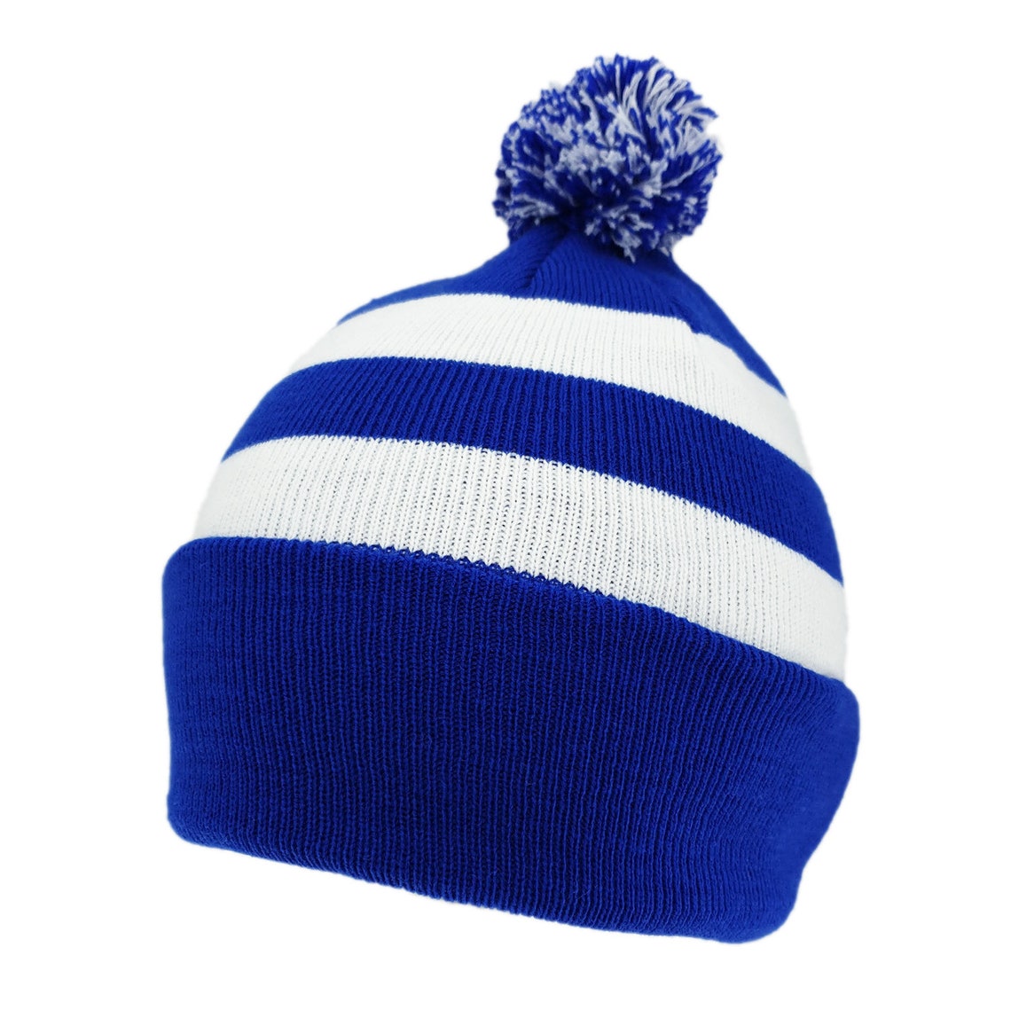 Royal Blue & White Hat Bar Stripe Bobble Pompom - Etsy France