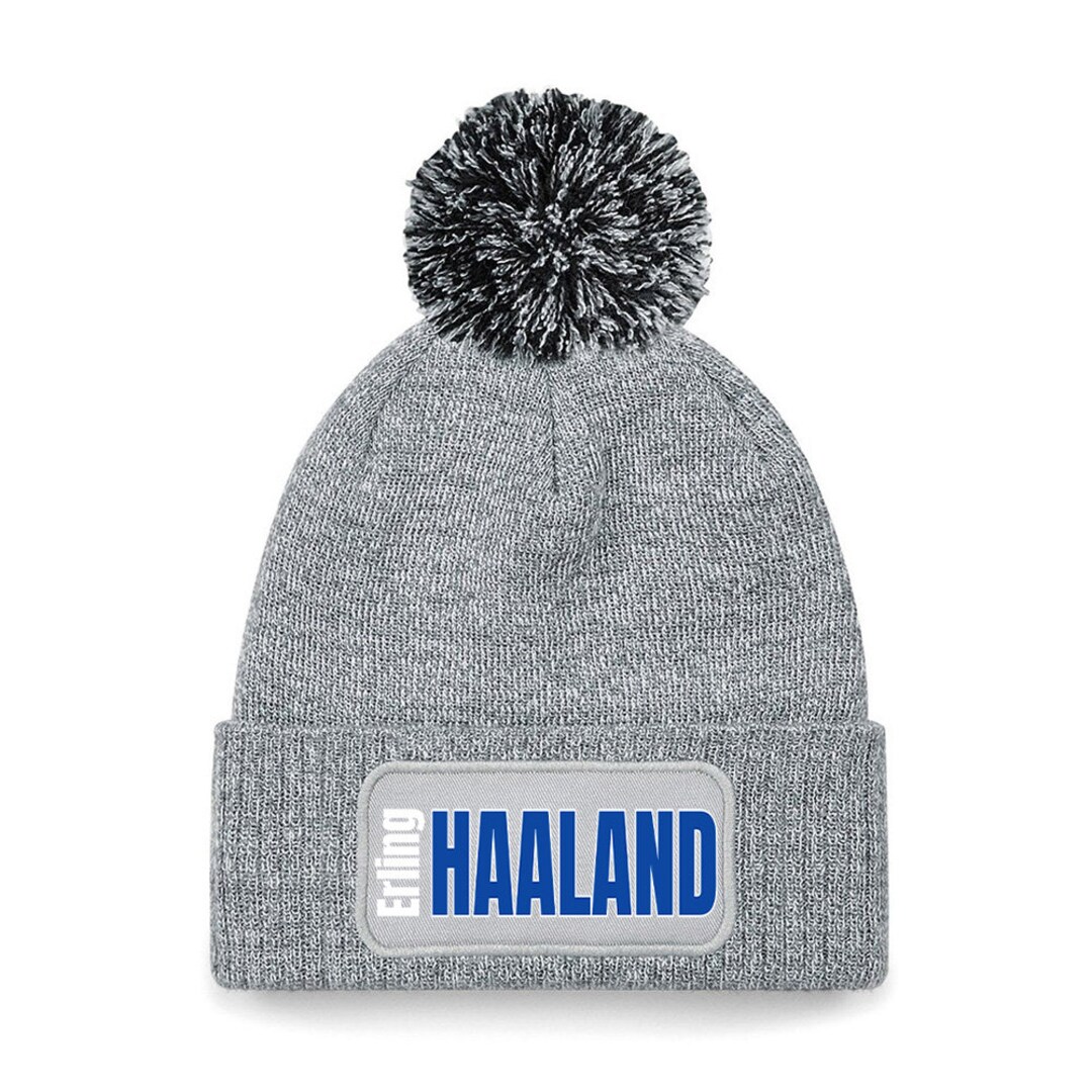 Manchester City Erling HAALAND Fanmade NAVY Letters Bobble Hat Printed ...