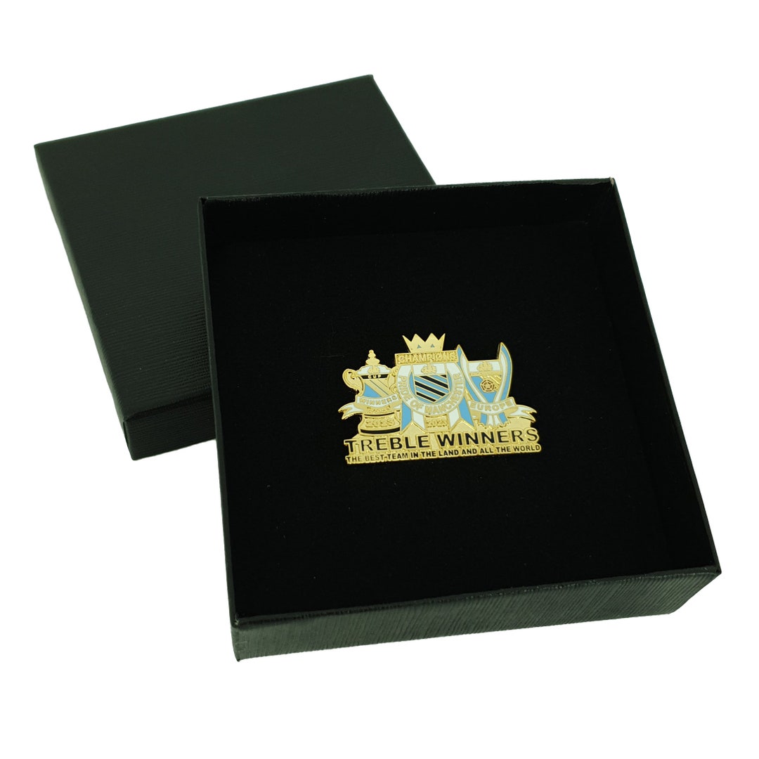 TREBLE Manchester City Trophies 2023 BADGE in a Large Gift Box ...