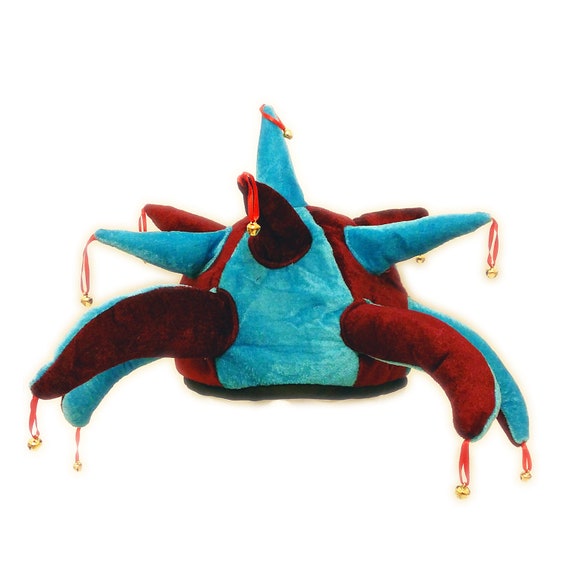 Claret & Sky Blue JESTER Hat Bar Stripe With Bells | Etsy UK