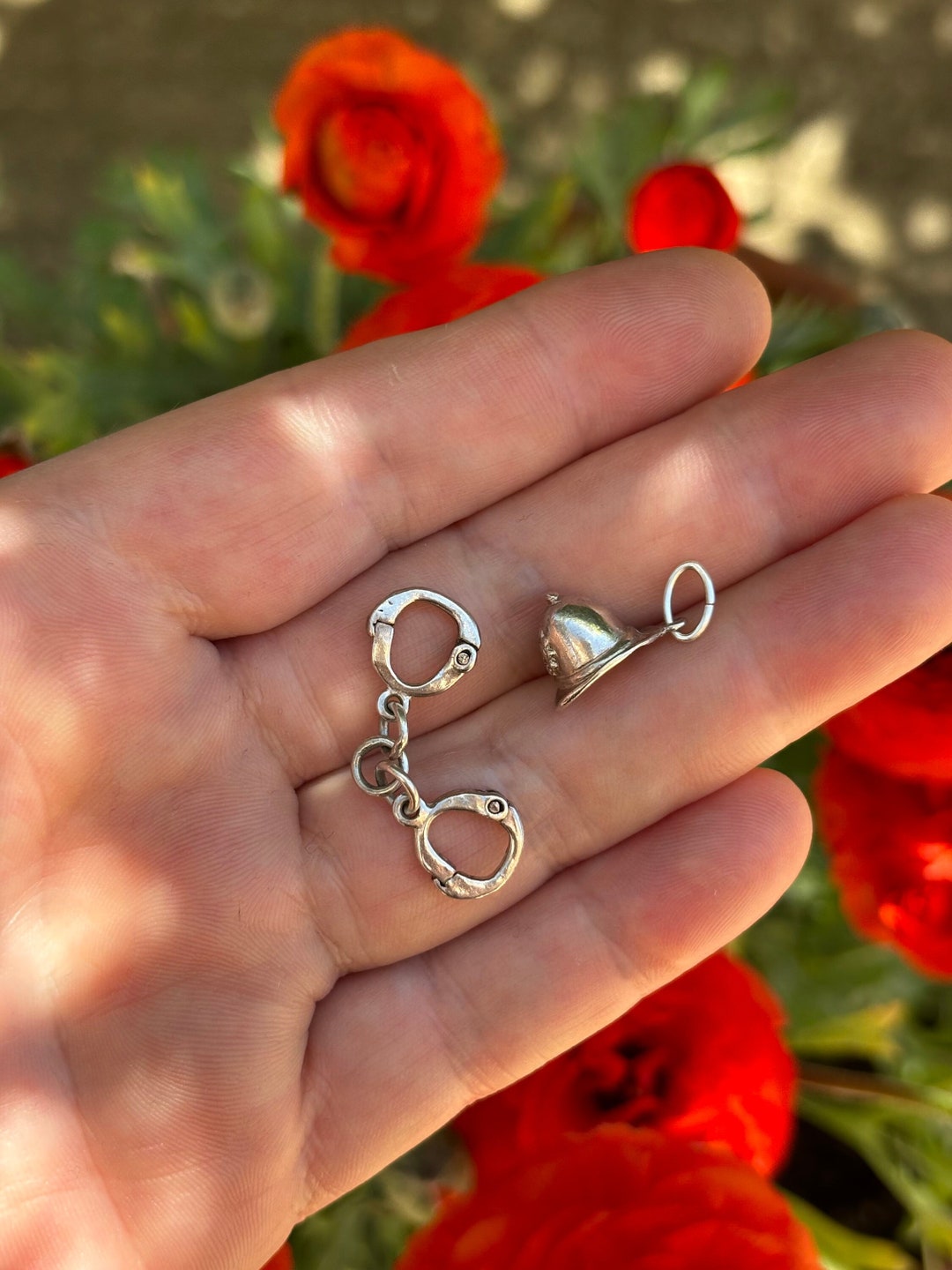 CHOICE Vintage Cop Helmet & Handcuffs Bracelet Pendant Stacking Jewelry ...